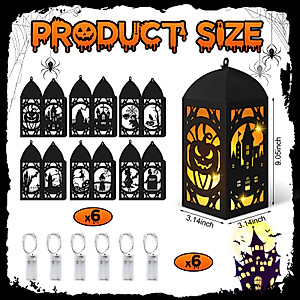 Glooglitter 6 Pcs Halloween Paper Lantern Halloween Table Centerpieces Spooky Halloween Lanterns with LED String Lights Spooky Skeleton Owl Bat Castle Pumpkin Party Decoration