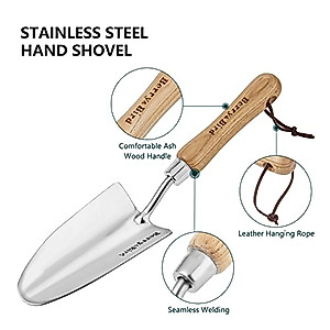 Stainless Steel Trowel, Garden Small Flower Hand Shovel, Potting Soils Scoop with Wood Handle, Gardening Bonsai Tools for Transplanting Digging Weeding Planting