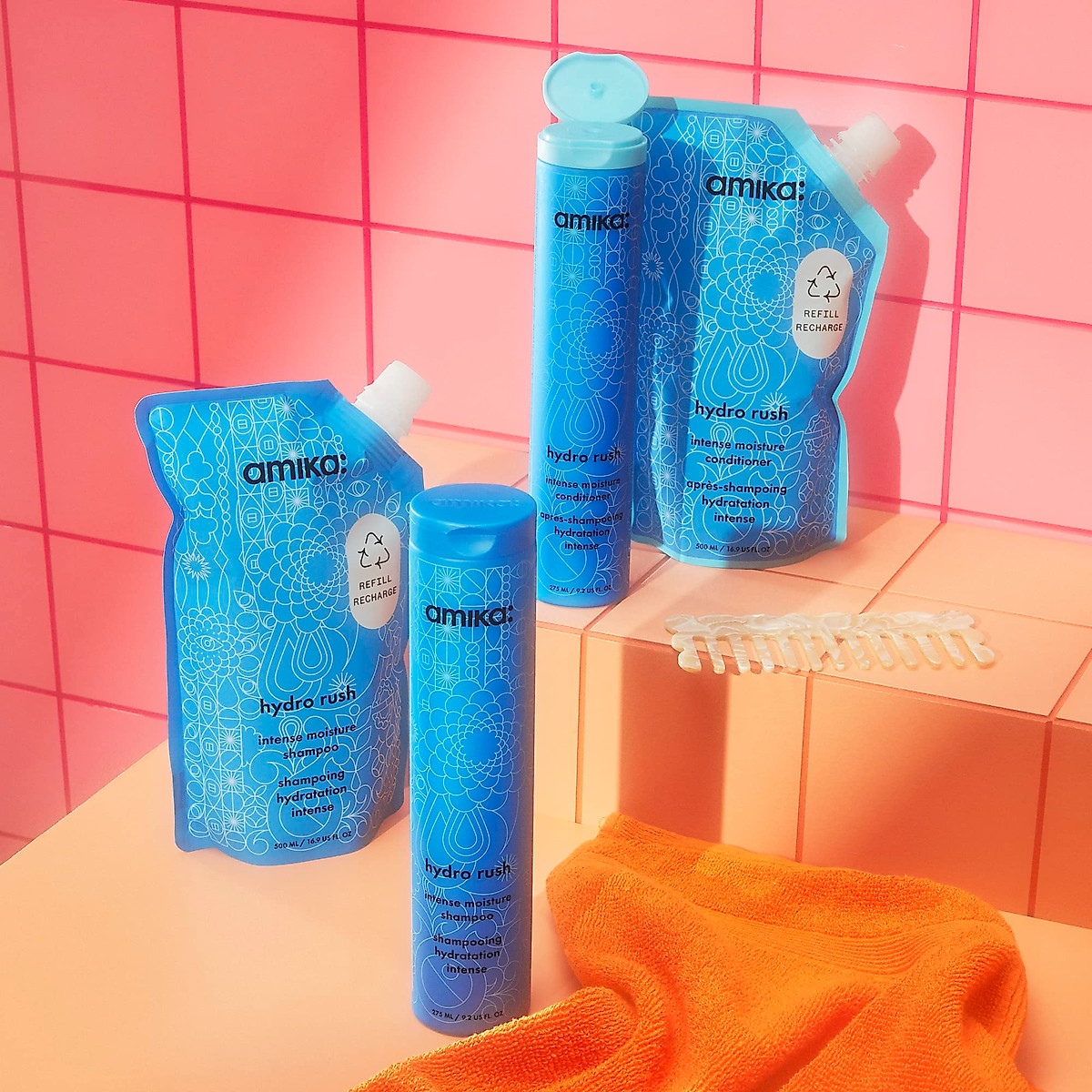 amika hydro rush intense moisture shampoo with hyaluronic acid, 500ml