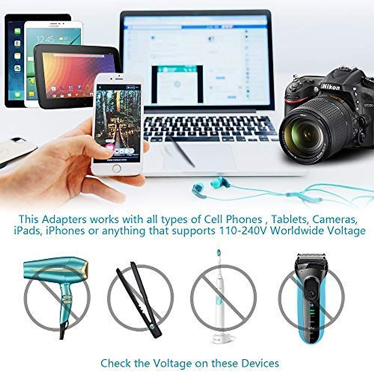 Ceptics Japan, Philippines Power Travel Plug Adapter, QC 3.0 & PD, Safe Dual USB & USB-C - 2 USA Socket Compact & Powerful - USA 3 Pin Polarized to 2 Prong Unpolarized - Type A - AP-6 Fast Charging