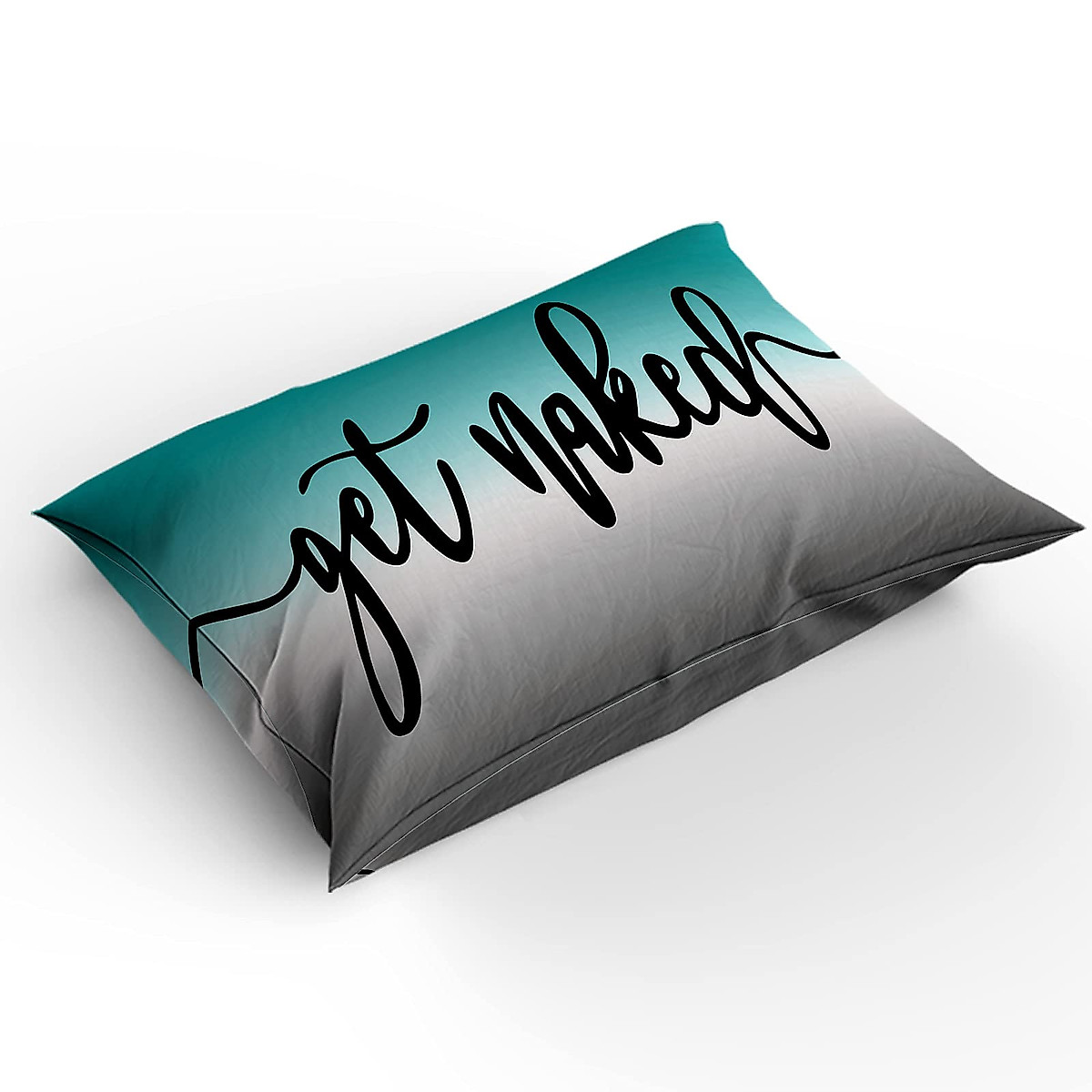 3 Piece Bedding Set Comforter Cover California King, Funny Get-Naked Words Ombre Turquoise Grey Gradient Color 3 pcs Duvet Cover Set with Zipper Closure for Childrens/Teens/Adults