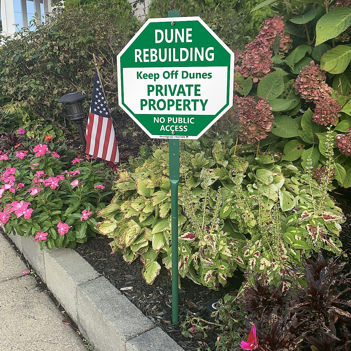 SmartSign 10" x 10" 'Dune Rebuilding Keep Off Dunes, Private Property, No Public Access' LawnBoss Yard Sign with 3 ft Stake, 40 mil Laminated Aluminum, Green/White, Set of 1, USA-Made
