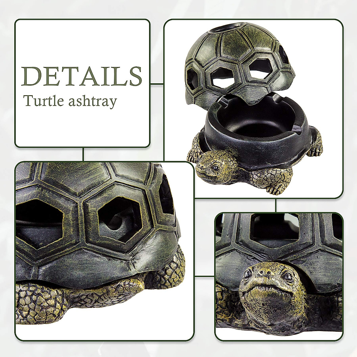 LESES Ashtray for Cigarettes Outdoor Ashtrays with Lid Cute Turtle Ash Tray for Home Office Garden Porch Decor Gift for Dad Father