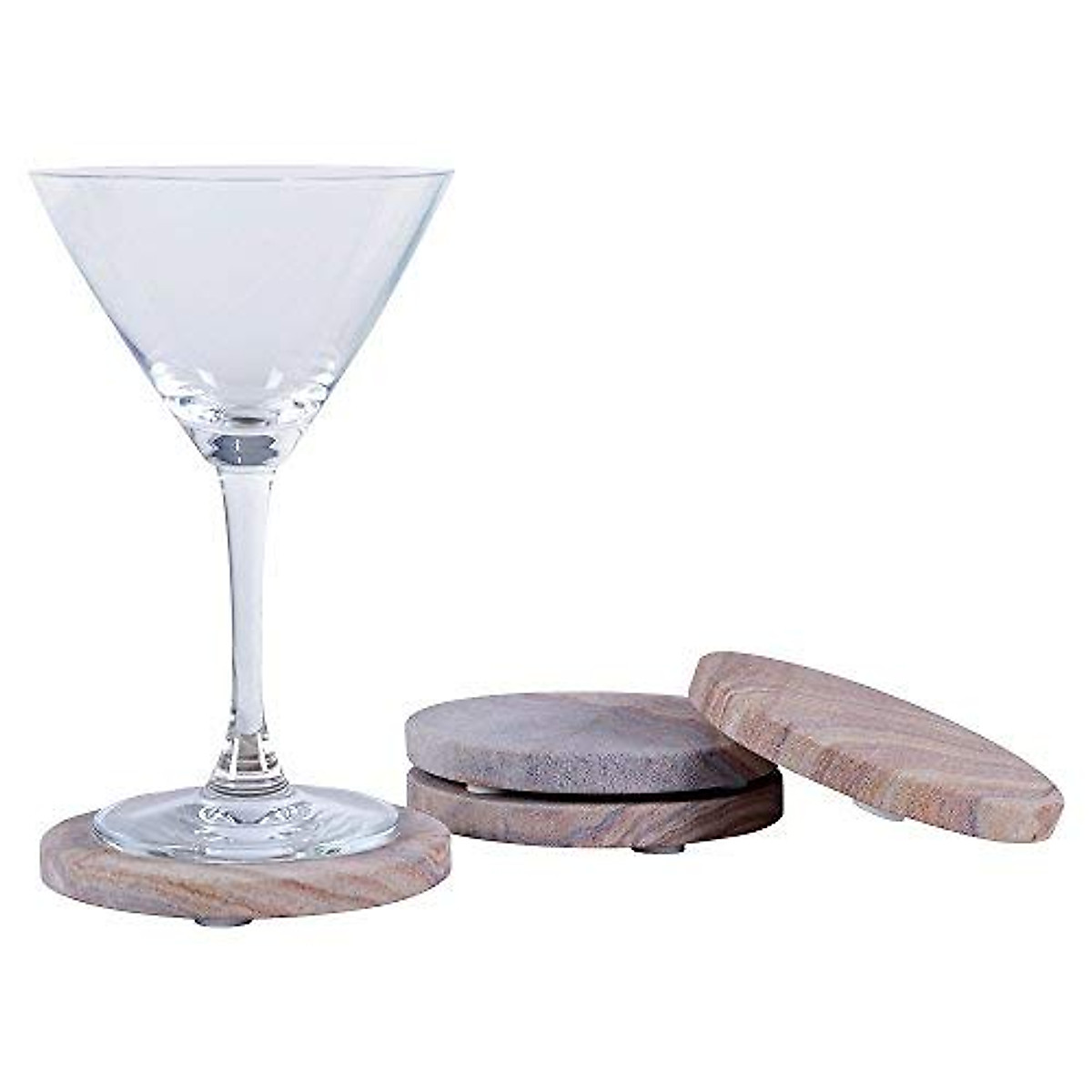GoCraft Sandstone Absorbent Round Coasters | Natural Yellow Sandstone Coasters for Drinks, Beverages & Wine/Bar Glasses (Set of 4)