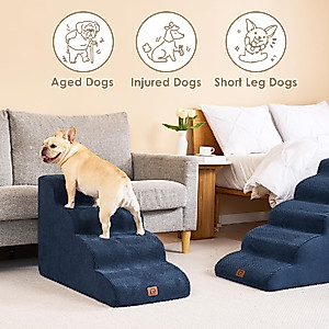 EHEYCIGA Curved Dog Stairs Ramp for High Beds 19.7" H, 4-Step Dog Steps for Small Dogs and Cats, Pet Stairs for High Bed Climbing, Non-Slip Balanced Pet Step Indoor, Navy