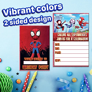 Set of 20 Spidey -Themed Happy Birthday Invitation Cards & Envelopes - Lightweight (240g), Postcard Style Invites for the Perfect Party Pack