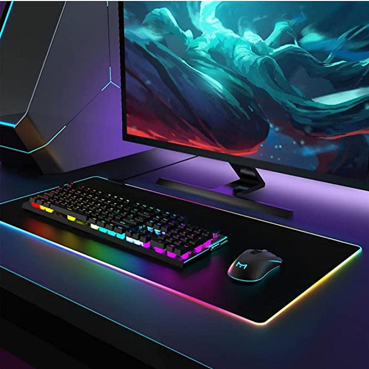 HYSTTBD Gaming Mouse Pads Gaming Computer Mousepad RGB Hexagon LED Carpet Pc Desk Keyboard Mat with Backlit 23 62' x11 81', 600x300mm
