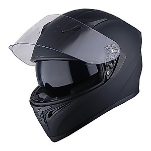 1STorm Motorcycle Street Bike Dual Visor/Sun Visor Full Face Helmet Mechanic Matt Black, Size Medium (55-56 CM,21.7/22.0 Inch)