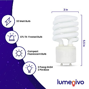 lumenivo 32 Watt Replacement Bulb for TCP 33132SP 2700K Warm White CFL T4 Frosted GU24 Base Bulb - Twist and Lock Compact Fluorescent Bulb - 1 Pack