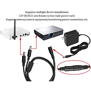 HCFeng DC Power Y Splitter Cable,DC 5.5mm x 2.1mm 1 Female to 2 Male Power Cord 18AWG 12v DC Extension Cord Cable for CCTV Security Camera, DVR, HDVD, LED Strip Light(2pack/1.6ft)