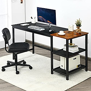 BBSJ 59" Home Office Computer Desk Study Laptop Desk Detachable 2 Tier Shelves Shelves Office Furniture