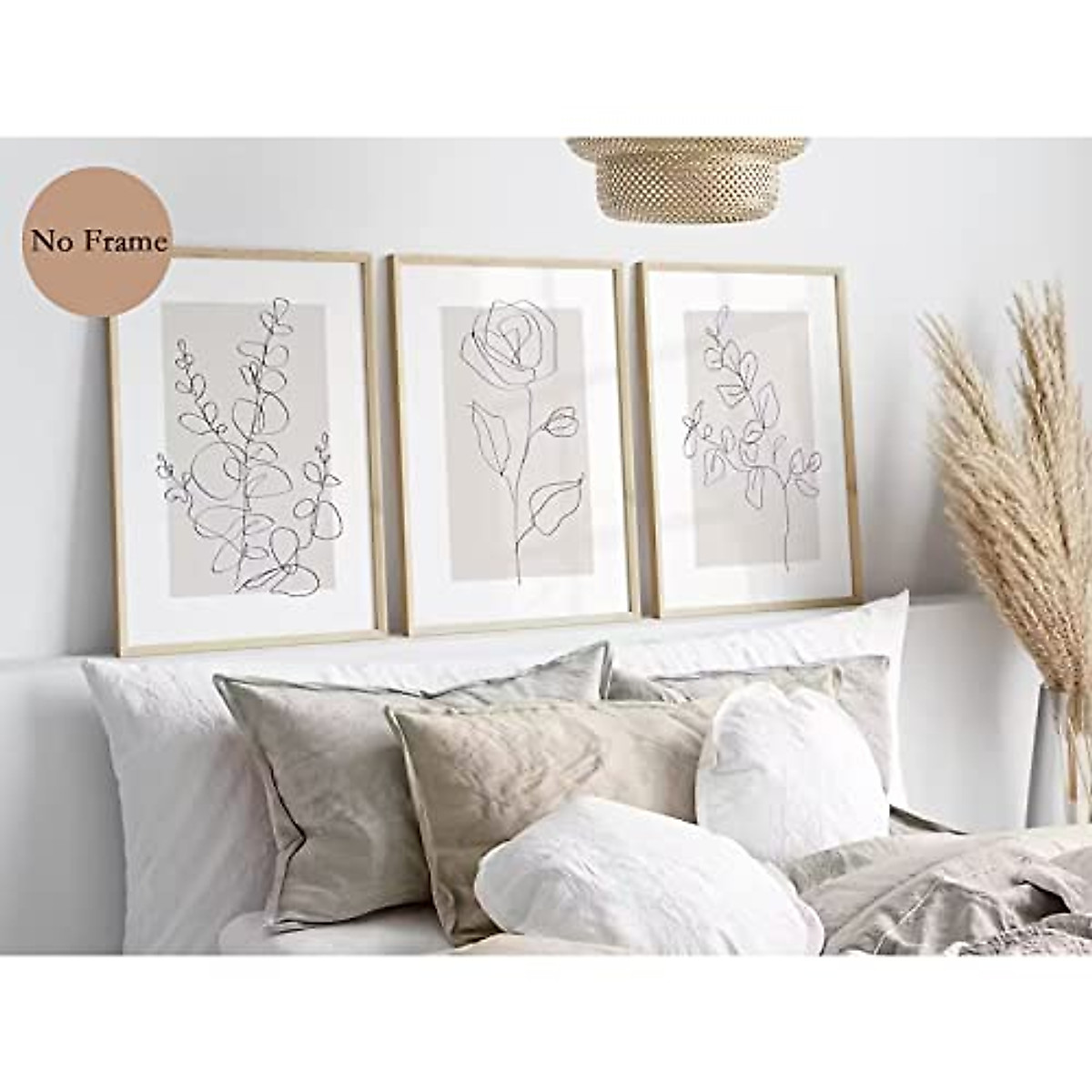 Botanical Wall Art Neutral Wall Art Prints Boho Botanical Line Art Decor Beige Rustic Plant Canavs Prints Minimalist Modern Botanical Pictures for Living Room Bedroom Frarmhouse 16x24x3 Inch Unframed