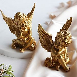 Golden Angel Small Decoration Resin StatueCreative Decoration Home Accessories Decoration Birthday Gift (Set of Angel Ornaments)