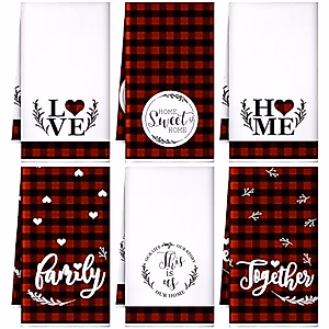Bencailor 6 Pcs Valentine‘s Day Kitchen Towels Red Buffalo Plaid Heart Valentines Dish Towels Valentine Towels Hand Dish Tea Towels for Home Bathroom Gifts Anniversary Decorations(Red,Classic)
