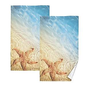 Jucciaco Beach Sea Starfish Cotton Towels for Bathroom, Soft Absorbent Hand Towel Set of 2 for Gym Yoga Kitchen Decorative, 16x28 in