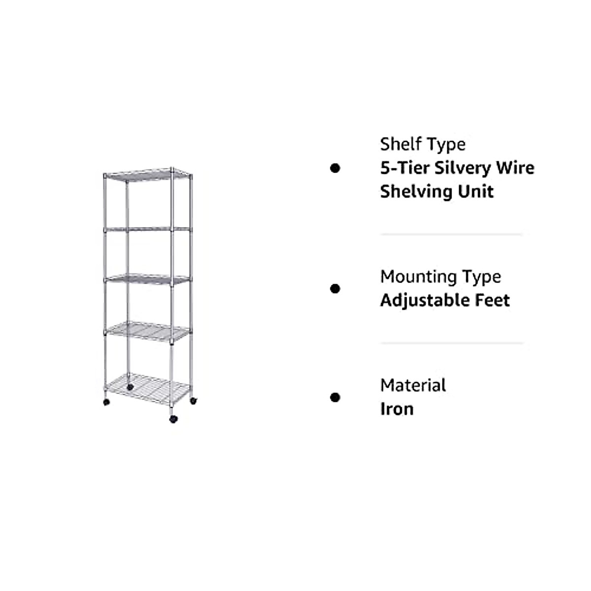 JS HANGER Wire Shelving Unit with Wheels, 5-Tier Heavy Duty Height Adjustable Rolling Metal Shelves for Storage, 550 lbs Capacity, 23.23''W X 13.4''D X 71''H, Silver