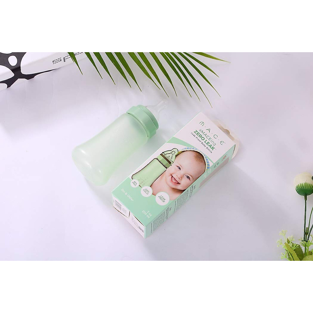 aMACEing Zero Leak® Baby Bottle with Anti-Colic Vent and Variable Flow, Leak-Proof 7oz (Green)