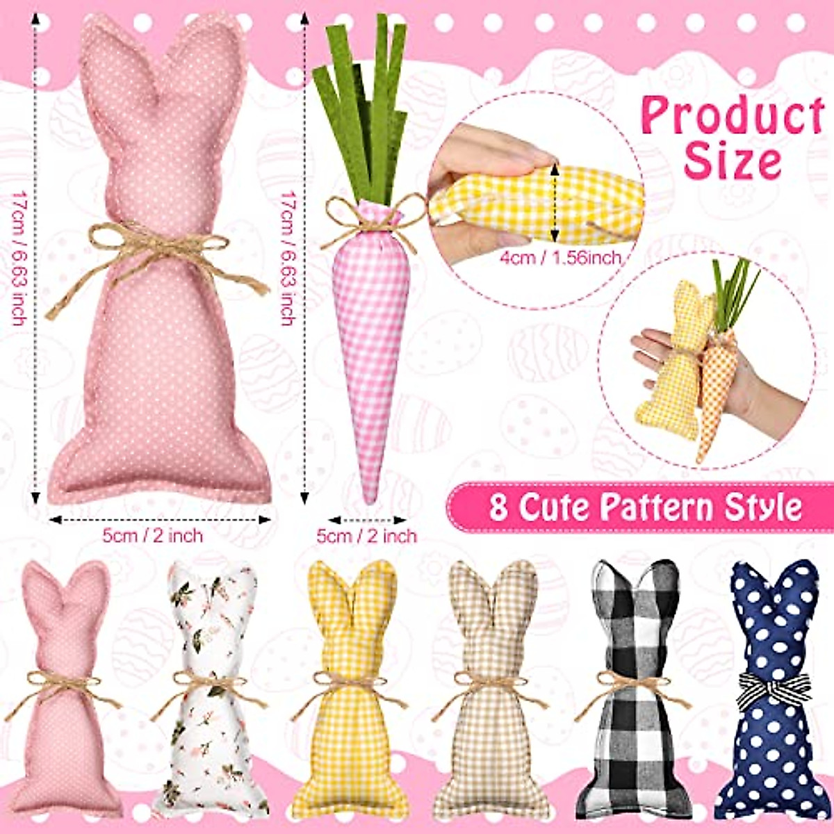 12 Pieces Stuffed Fabric Bunnies Easter Table Top Rustic Farmhouse Decor Plush Carrot Bunny Decor Rabbit Decor Tall Vase Filler Decor for Desk Counter Tiered Tray Wedding Home Exquisite Soft Craft