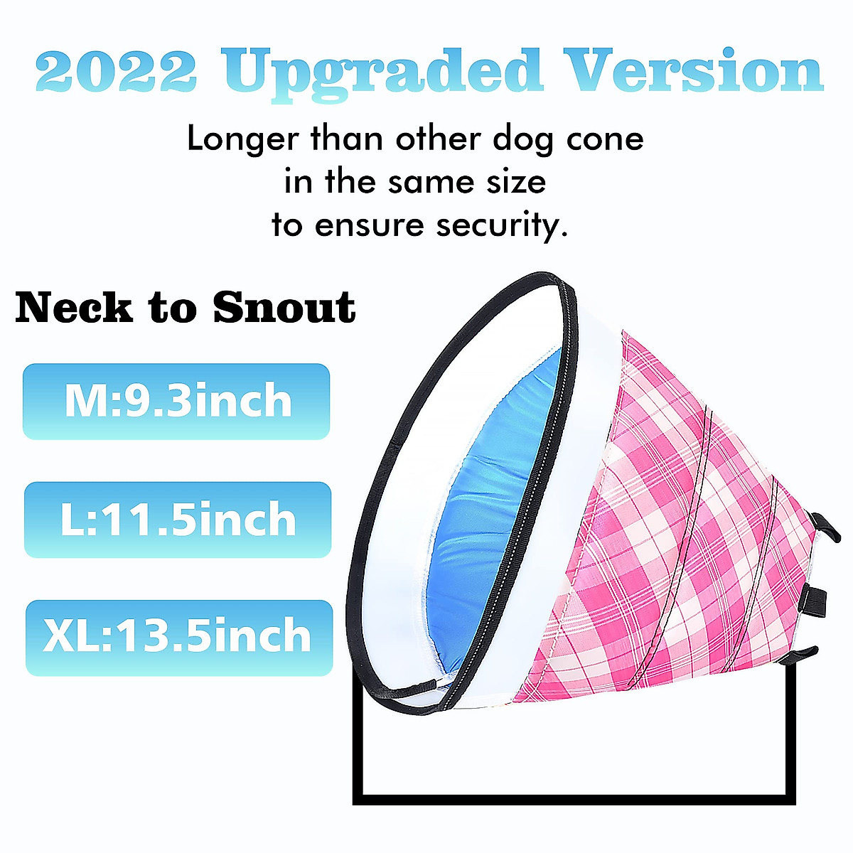 INKZOO Dog Cone Collar for After Surgery, Soft Pet Recovery Collar for Dogs and Cats, Adjustable Cone Collar Protective Collar for Large Medium Small Dogs Wound Healing (Pink Plaid, X-Large)