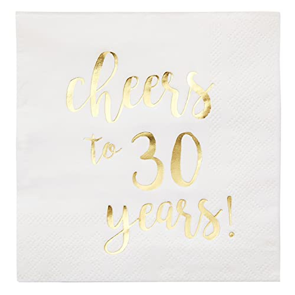 50 Pack Cheers to 30 Years Cocktail Napkins for 30th Birthday, Anniversary Party Supplies, 3-Ply, White and Gold Foil (5 x 5 In)