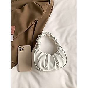 Verdusa Women's Ruched Leather Hobo Handbag Satchel Bag Mini Purse White one-size