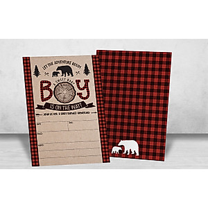 Your Main Event Prints Lumberjack Baby Shower Invitations - Boy Baby Shower Invitations - Mama Bear Baby Shower Invites - Woodland Baby Shower Invitations - 20 Fill-In Invitations and White Envelopes