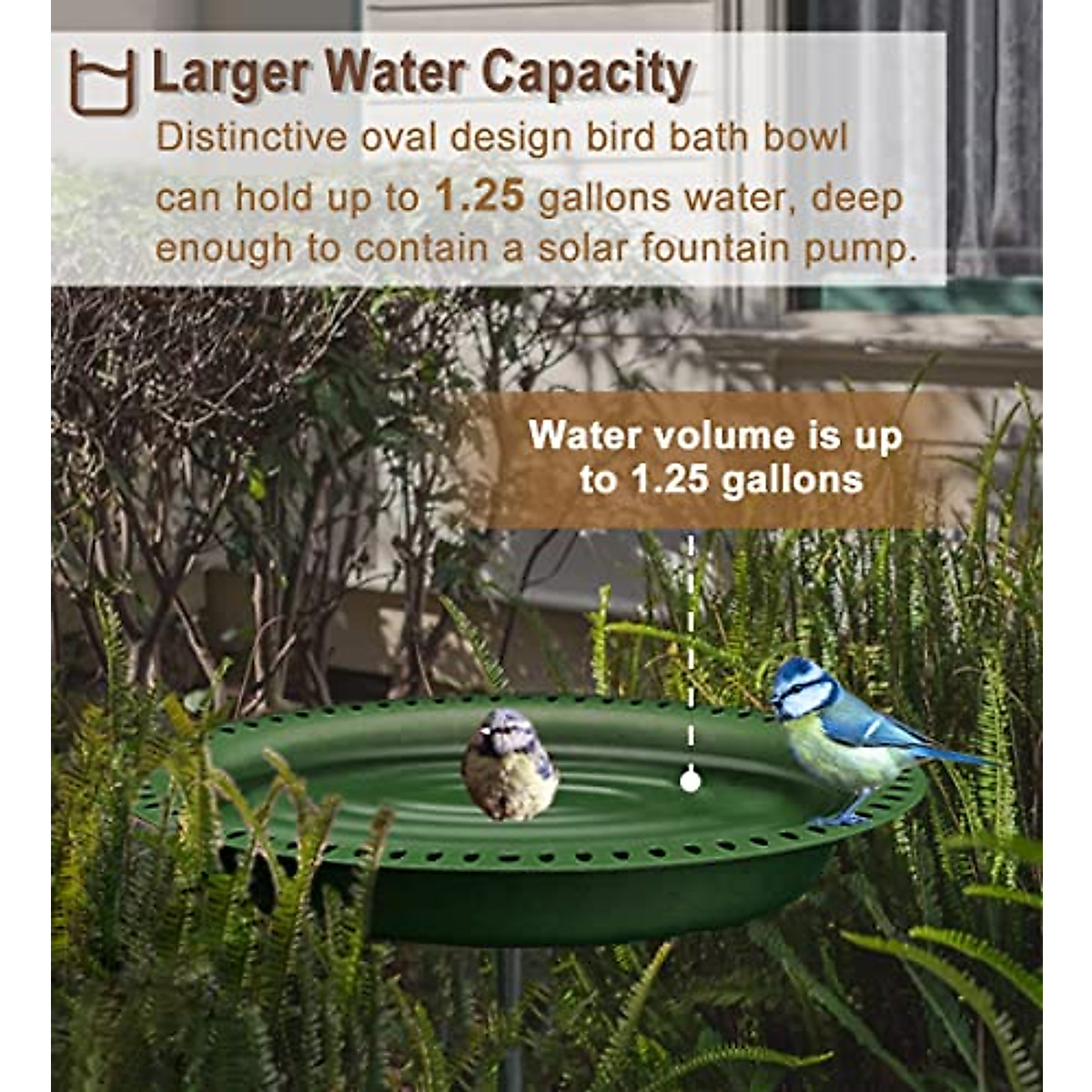 Garbuildman Upgraded 5-Prong Base Bird Bath with Metal Stake, Detachable Decoration Bowl Spa & Freestanding Birdfeeder for Outdoor Garden, Oval Style, Green