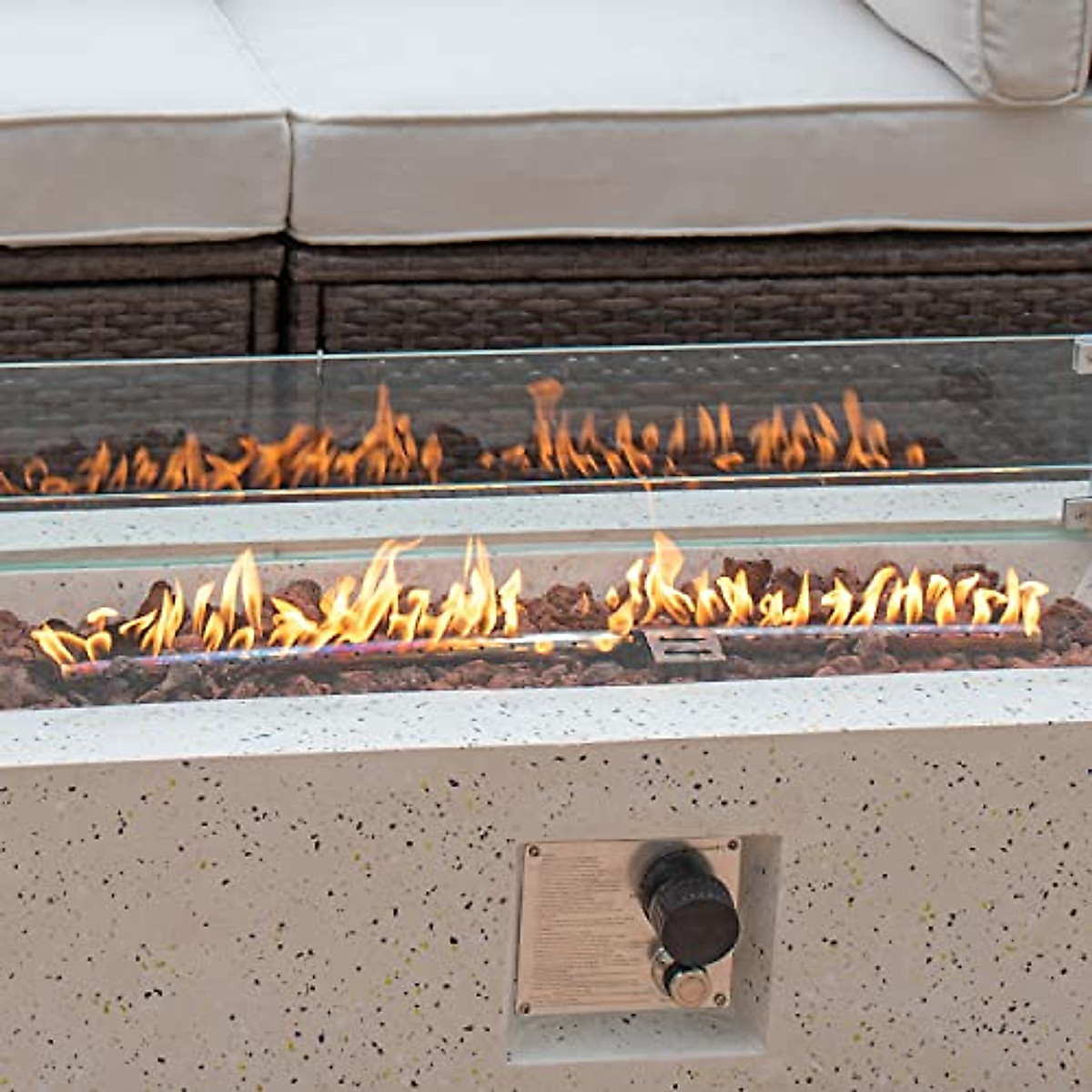 COSIEST 2-Piece Outdoor Propane Fire Pit Table Set w Tank Table, 42-inch Terrazzo Rectangle Fire Table (50,000 BTU) w 16 inches Tank Cover Side Table 20lb, Wind Guard, Rain Cover for Garden, Pool