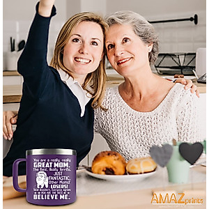 AMAZPRINTS Mothers Day Gifts for Mom from Daughter, Son, Kids - Funny Gifts for Mom from Daughter, Son - Birthday Gifts for Mom - Great Mother Gifts - Presents for Mom - Mom Coffee Mug 14oz, Purple
