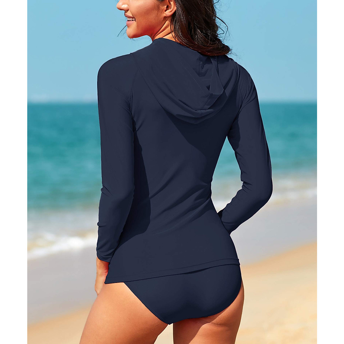 Wolddress Womens Long Sleeve Rash Guard Shirt UPF 50+ Sun Protection Swimsuit Swim Tops Dark Blue S
