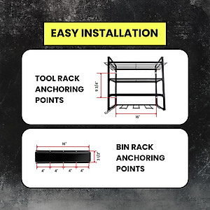 Eolo Power Tool Organizer Wall Mount With Pegboard Bin Rack - Drill Holder Wall Mount - Tool Rack Wall Mount - Drill Holder Wall Mount With Storage Bins - Drill Organizer Wall Mount With Pegboard Bins