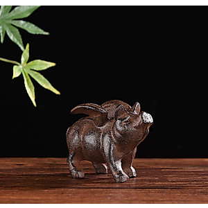BRASSTAR Cast Iron Flying Pig Statue Paperweight Garden Home Office Desk Decor Collection Animal Figurine PTWQ008