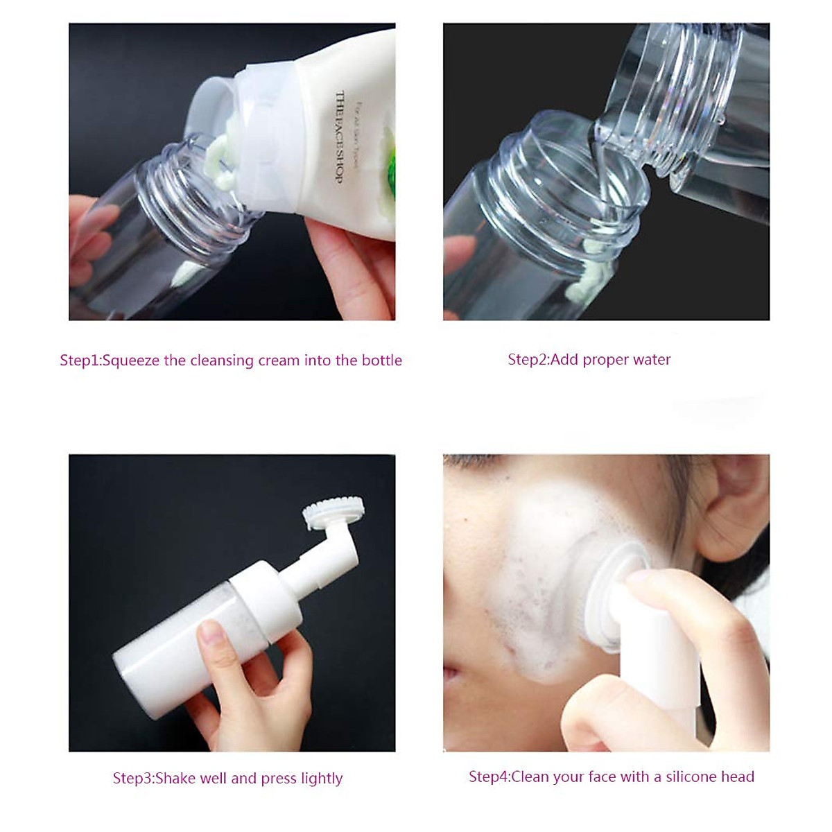 GBSTORE 1 pc 150ml Empty Facial Cleanser Foaming Bottle Mousse Foam Gel Head Wash Brush Foam Bottle Pressure Type Cleansing Milk Beater,Mini Foaming Soap Pump Dispenser
