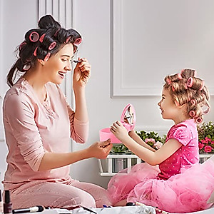 Cabilock Romantic Jewelry Box for Children's day Gift :Plastic Pink Jewelry Storage Organizer with Heart Make Up Mirror Jewelry Display Case for Earrings Rings Bracelets Gift for Girls Women