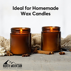 North Mountain Supply 9 Ounce Amber Glass Straight Sided Mason Canning Jars - with 70mm Gold Metal Lids - Case of 12