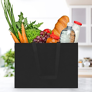 ZENPAC Black Reusable Gift Bags with Handles, Large Canvas Fabric Tote for Small Business, Retail, Grocery, Merchandise, Holidays Bulk, 16x6x12 12 Pack