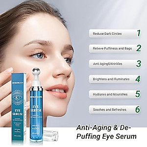 5% Caffeine Peptide Eye Serum, Under Eye Roller Cream for Dark Circles, Puffiness, Bags Under Eyes - 360° Massage Ball Cream Anti-aging for Wrinkles Fine Lines and Firming (Light blue)