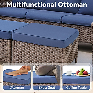 Patio Furniture Set, 5 Pieces Outdoor Conversation Set, All Weather Wicker Patio Furniture w/ Swivel Glider Rocking Chair, Ottoman, 3-Seat Couch & Comfy Cushions for Backyard, Deck, Poolside, Porch