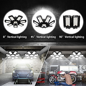 4 Pack LED Garage Light, 240W 24000LM 6500K LED Shop Lights, Garage Lights Ceiling Led with 7+1 Deformable Panels, E26/E27 Bulb Socket Lighting for Shop, High Bay, Attic, Basement, Warehouse