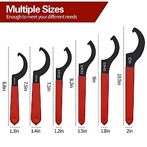 AYQWE 6pcs Coilover Wrench, C-Shape Shock Spanner Wrench Hook Tools Steel Spanner, for Suspension System and Shock Adjustments
