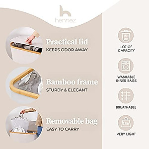 Hennez Laundry Basket With Lid - 140L Double Dirty Clothes Hamper With Removable Bag - Laundry Bin With Lid - Tall Laundry Hamper With Lid - Bathroom, Dorm, College Large Hamper for Laundry With Lid