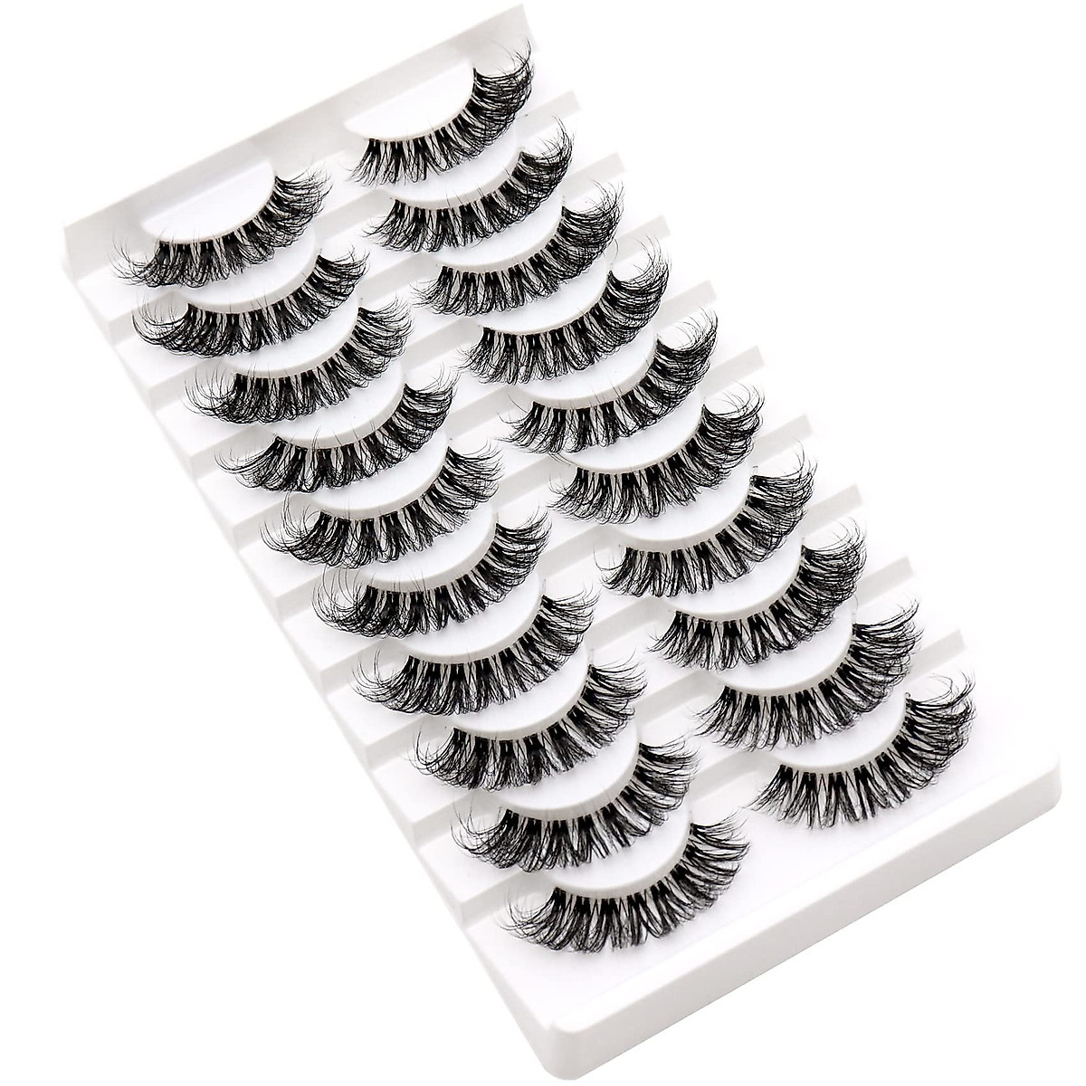Veleasha Russian Strip Lashes with Clear Band Looks Like Eyelash Extensions D Curl Lash Strips 10 Pairs Pack (DT01)