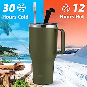 mininoo 40 oz Tumbler with Handle and Straw, Insulated Tumbler with Handle Leak Proof, Large Tumbler with Lid and Straw (Army Green)