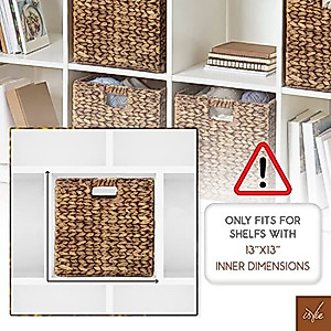 IsVie Woven Hyacinth Storage Baskets 2 Pack, Rectangle Storage Container Organizer Baskets with Built-in Handles Home Organizing Laundry Organizer Cube Baskets (Brown, Set of 2)