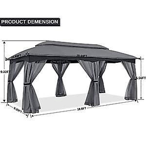 ABCCANOPY 10x20 Outdoor Gazebo - Patio Gazebo with Mosquito Netting, Outdoor Canopies for Shade and Rain for Lawn, Garden, Backyard & Deck (Dark Gray)