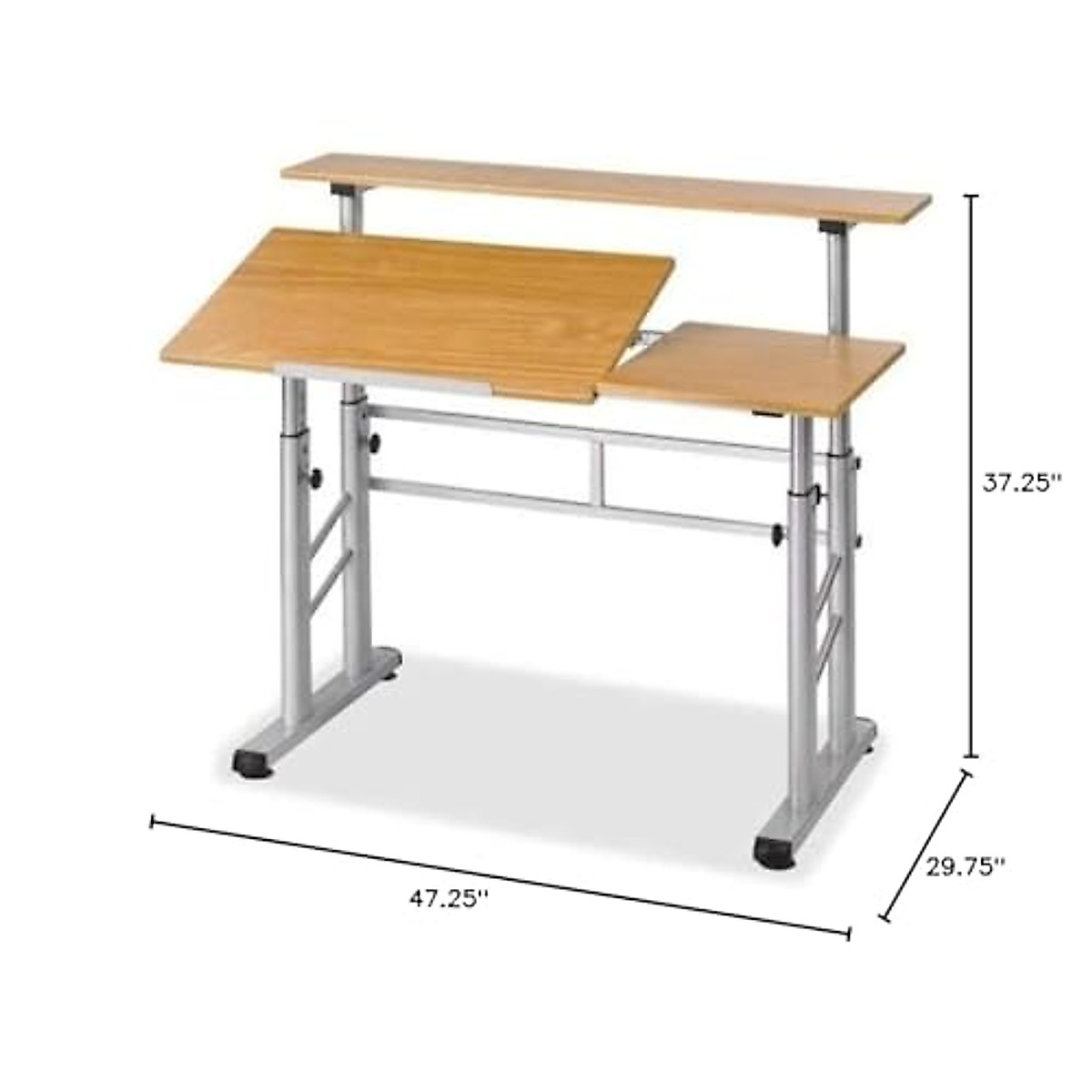 Safco Split-Level Drafting Table Height Adjustable Sit-to-Stand, 29.5" to 37.5", Medium Oak