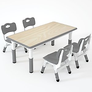LulliSpace Kids 4 Height Adjustable Toddler Chair Set,47.2"X23.6"Graffiti Desktop,Activity Table for Daycares,Homes,Classroom,Eco-Friendly, and Stylish Design, Gray