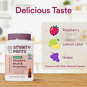 SmartyPants Organic Women's Multivitamin Gummies: Biotin, Probiotics, Methylfolate, Omega 3 (ALA), Vitamin D3, C, Vitamin B12, B6, Vitamin A, K & Zinc, Gluten Free, 120 Count (30 Day Supply)