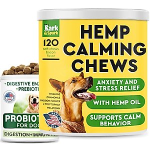 Dog Probiotics Chews + Calming Hemp Treats Bundle - Gas, Diarrhea, Allergy, Constipation, Upset Stomach Relief + Anxiety Relief - Separation Aid - Stress Relief During Fireworks, Storms, Thunder