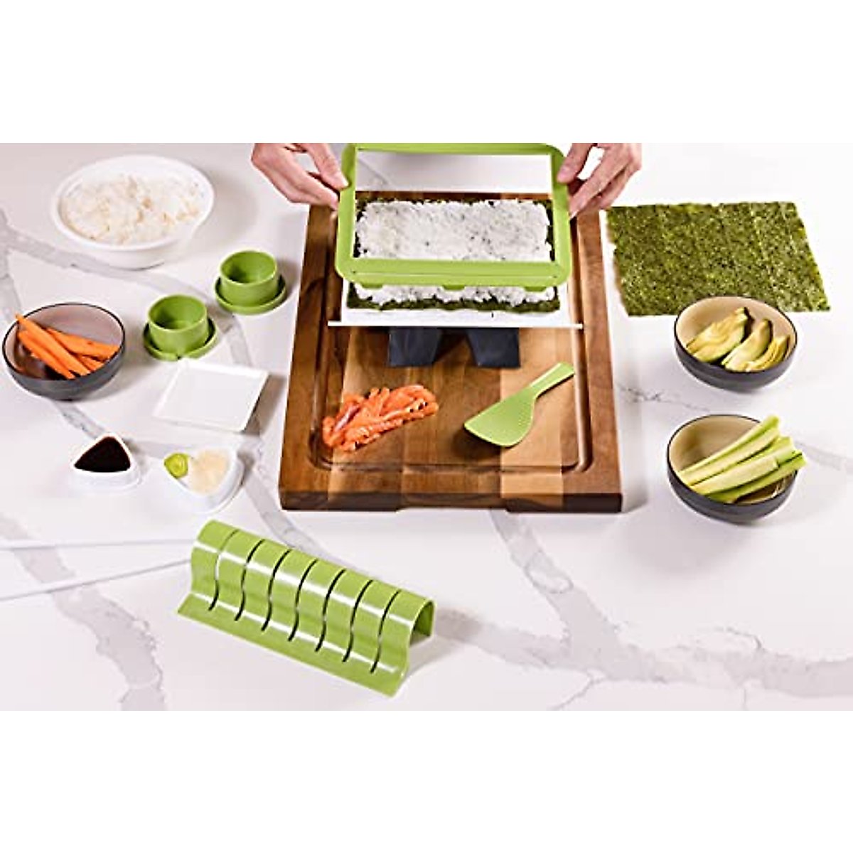 SushiQuik Sushi Making Kit | Sushi Kit for Beginners | Sushi Rolling Kit w/Unique Frame for Exact Amount of Sushi Rice on Every Sushi Seaweed Sheets | Sushi Maker Kit | Sushi Rolling Kit | Sushi Mat
